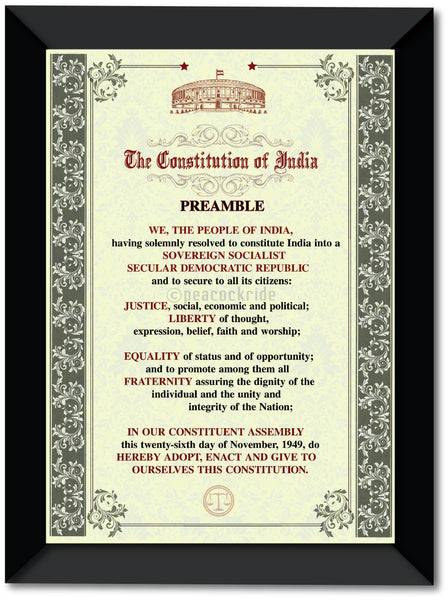 Preamble of Indian Constitution Wall Poster / Frame – Peacockride