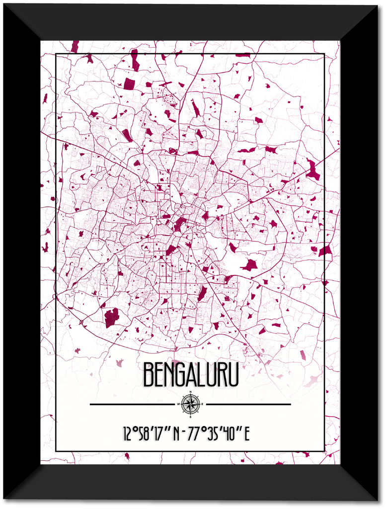 Bengaluru Map Wall Poster / Frame – Peacockride